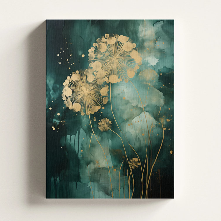 Mercer41 Gold Dandelion Wall Art | Abstract Floral Canvas Print | Wayfair.co.uk